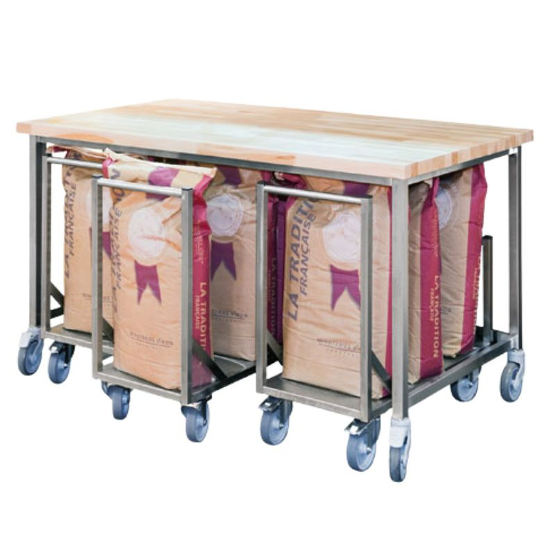 SOFINOR - TABLE DE BOULANGERIE - AVEC 4 CHARIOTS PORTE-SACS FARINE ...