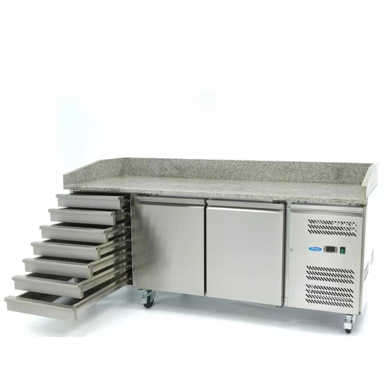 MAXIMA - TABLE PIZZAÏOLO - 2 PORTES - 7 TIROIRS -INOX - 202 CM